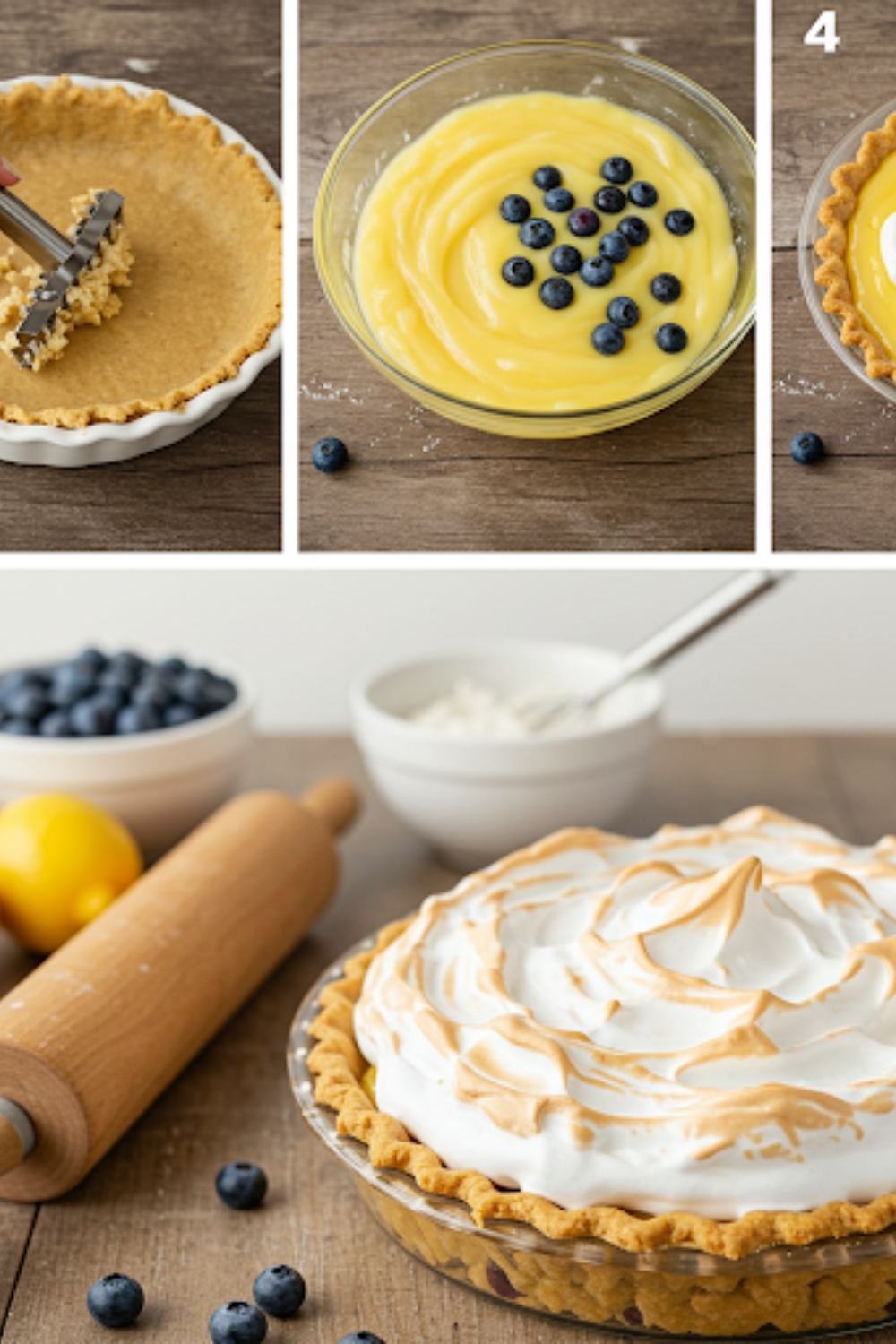 Lemon Blueberry Meringue Pie - Fruity Desserts